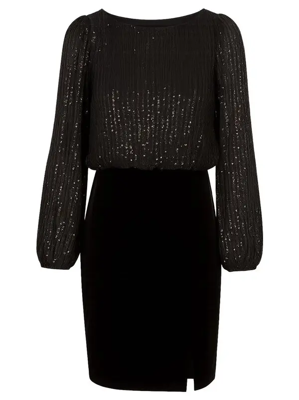 YUMI Sequin And Velvet Mini Dress - Black