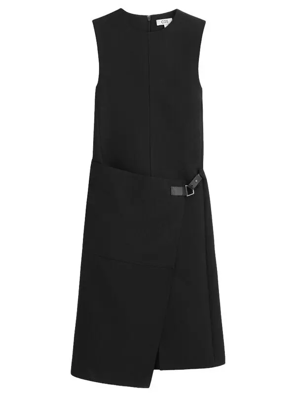 Cos Belt-detail Double-faced Wool Midi Dress - Black
