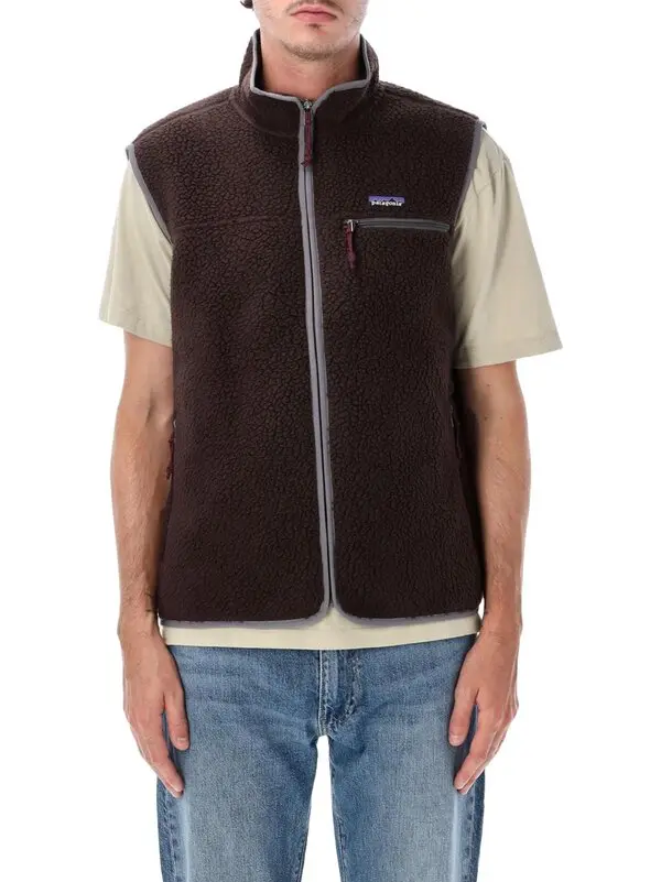 Patagonia Ms Retro Fleece Gilet With High Collar And Embroidered Logo - Brown