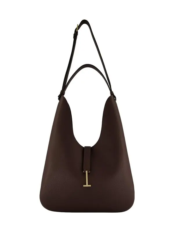 TOM FORD Grained Calfskin Hobo Bag With Monogram Logo - Brown