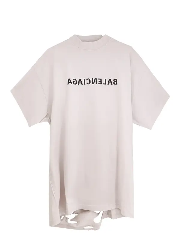Balenciaga Logo Printed Distressed T-shirt - White