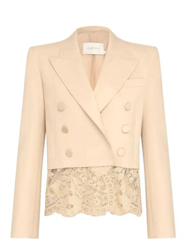 Zimmermann Valiant Lace Cropped Blazer - Cream