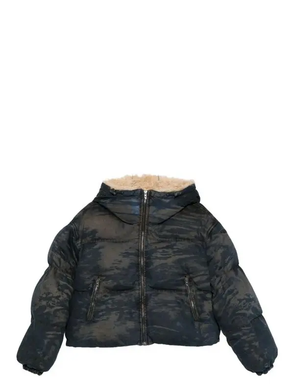 DIESEL® W-aves-fur Dirt-effect Hooded Puffer Jacket - Blue
