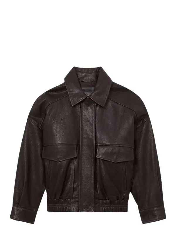 REISS Maeve Petite Grained-leather Twin-pocket Relaxed Jacket - Ebony