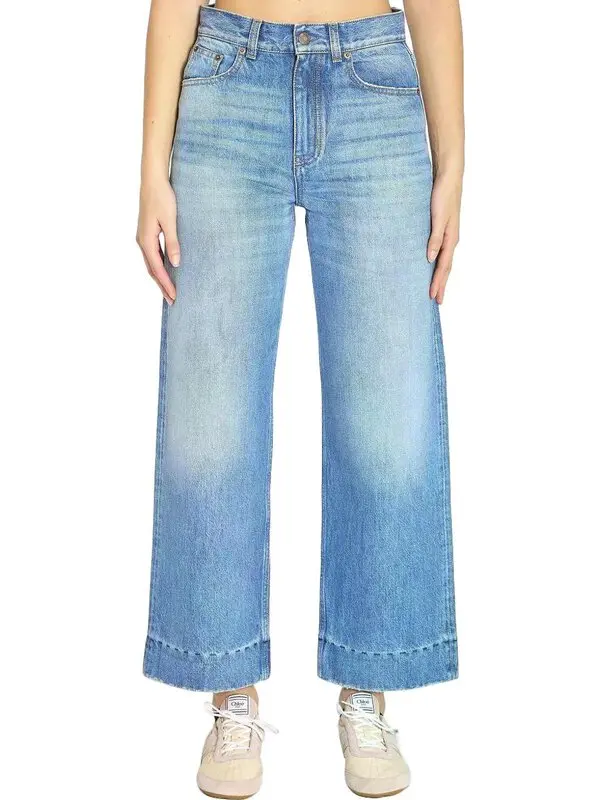 Chloé Contrast-stitch Wide-leg Jeans - Blue