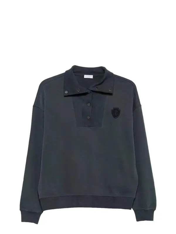 Brunello Cucinelli Logo-patch Half-button Sweatshirt - Blue
