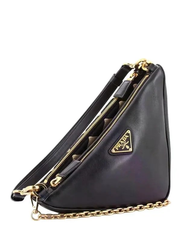 Prada Double Symbole Triangle Bag Leather And Jacquard Mini Shoulder Bag - Black