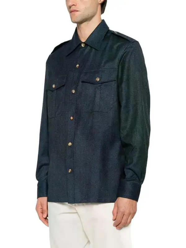 Brunello Cucinelli Button-up Epaulette Shirt - Blue