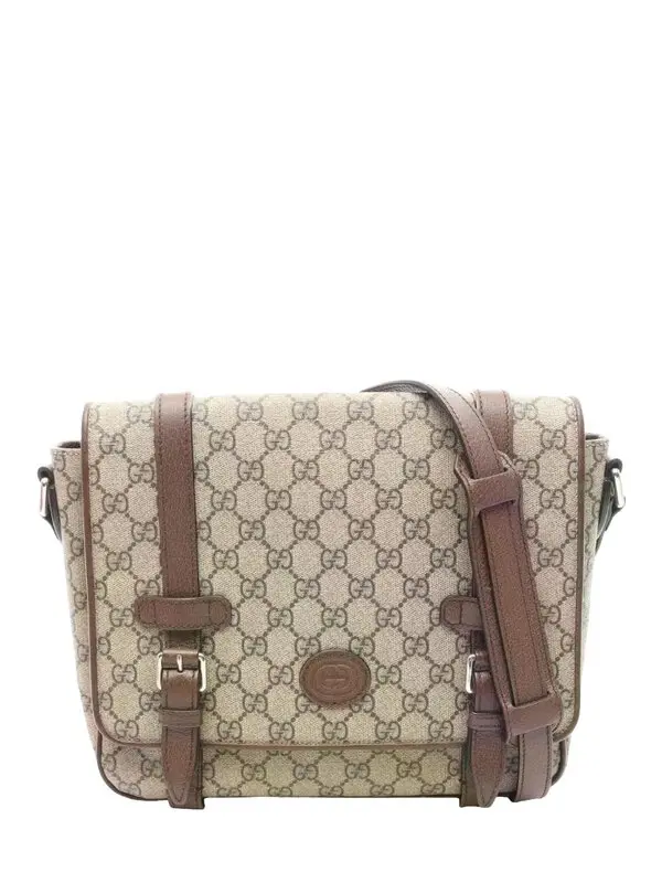 Gucci 2016-2026 Gg Supreme Textured Dollar Calfskin Retro Interlocking G Flap Messenger Bag Crossbody Bag - Neutrals