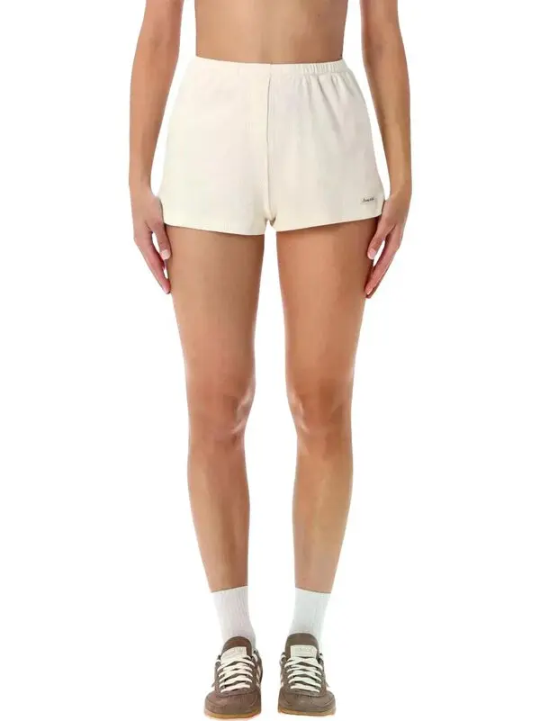 Sporty & Rich Ribbed-knit Logo-patch Shorts - Neutrals