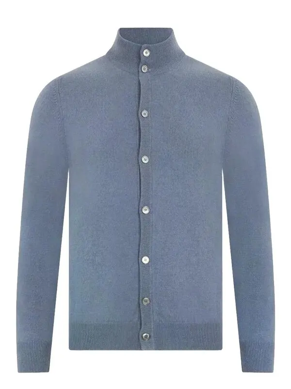 Fedeli High-neck Cashmere Cardigan - Blue