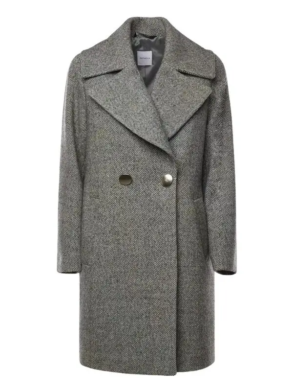ALISHEVA Herringbone-pattern Double-breasted Coat - Grey