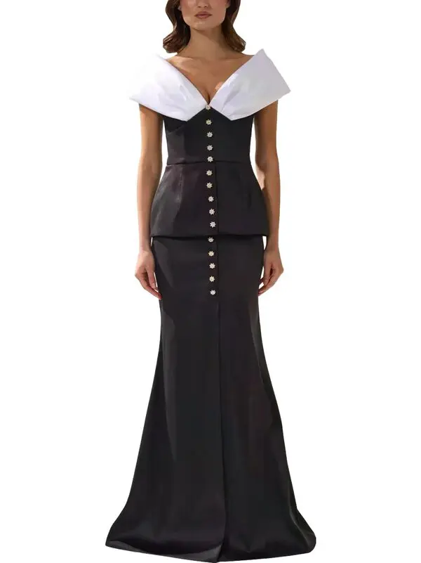 SILK LOVE & LACE Tamara Peplum-waist Gown - Black
