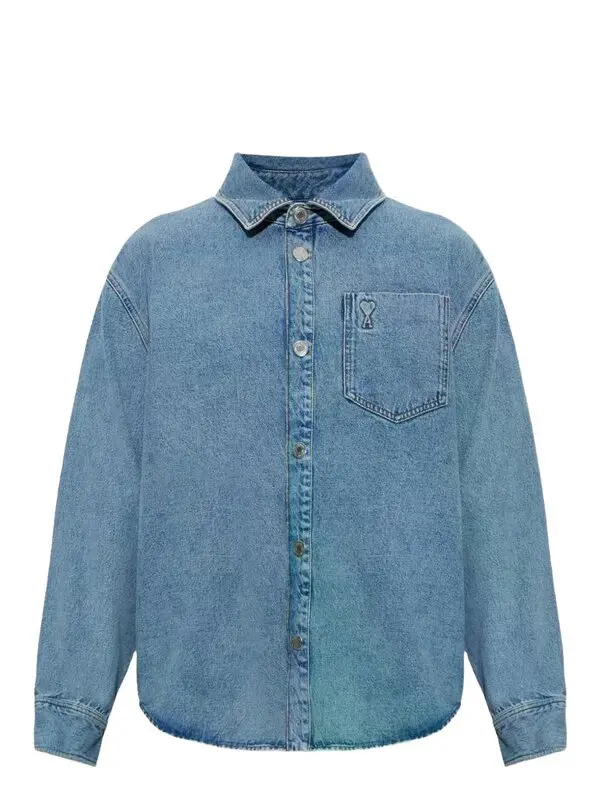 AMI Paris Cotton Overshirt With De Coeur - Blue