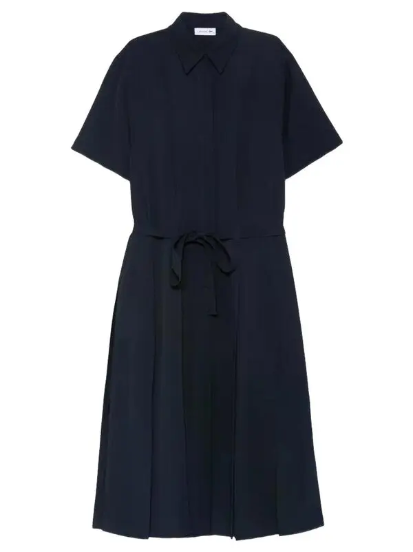Lacoste Pleated Belted Midi Shirt Dress - Blue