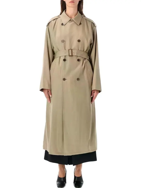 Auralee Double-breasted Belted Coat - Brown