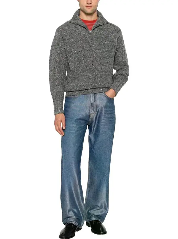 Auralee Zip-neck Knit Sweater - Grey