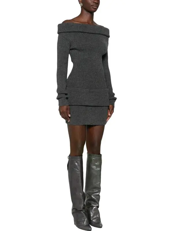 JEAN PAUL GAULTIER Off-the-shoulder Ribbed-knit Mini Dress - Grey