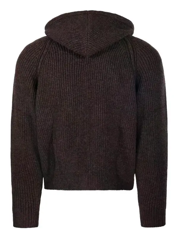 DUNST Ribbed-knit Zip-up Cardigan - Brown