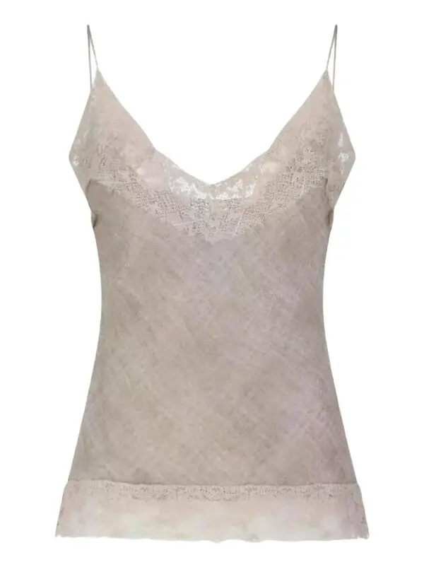 Ermanno Scervino Lace-trim Silk Top - Grey