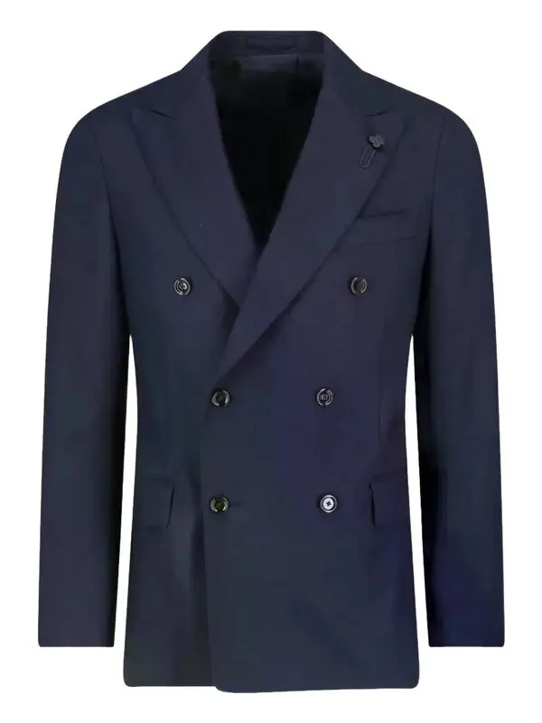 LARDINI Double-breasted Peak-lapel Suit Jacket - Blue