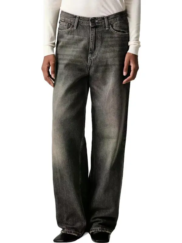 VICOLO Faded Wide-leg Jeans - Black