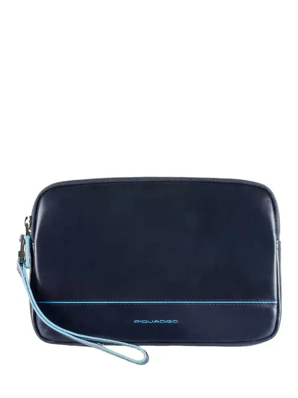 PIQUADRO Leather Wristlet Clutch Bag - Blue