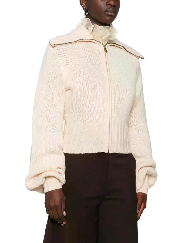 Zimmermann Ribbed-knit Zip-fastening Cardigan - Neutrals