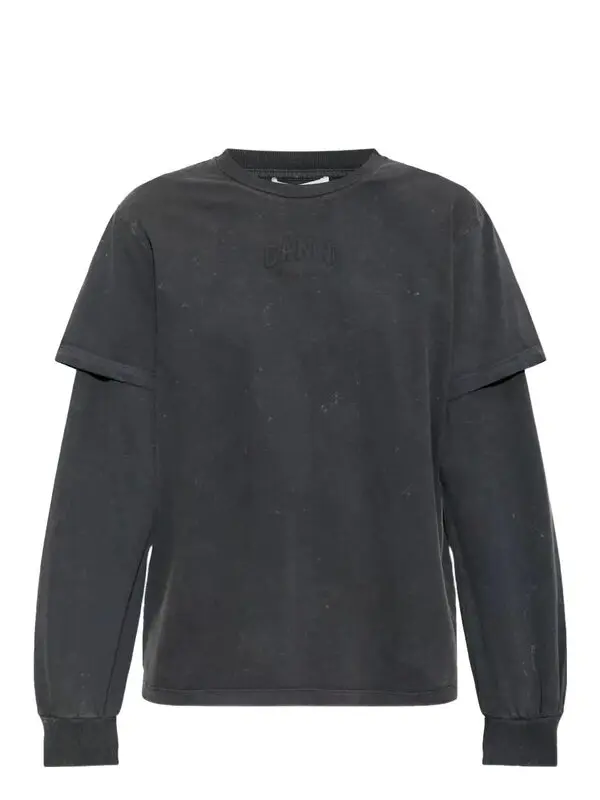 GANNI Logo-print Layered-sleeve T-shirt - Grey