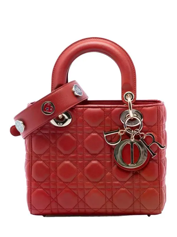 Dior 2017 Small Lambskin Cannage Myabcdior Lady Satchel - Red