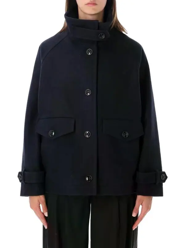 SESSUN Lee Wooly Button-fastening Funnel-neck Coat - Blue