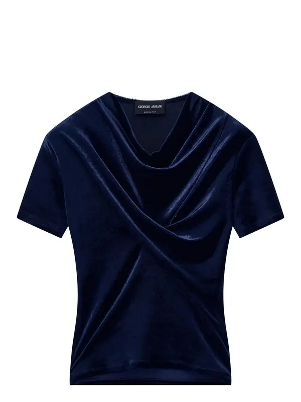 Giorgio Armani Jumper Slim-fit T-shirt In Viscose Chenille Front Draping - Blue