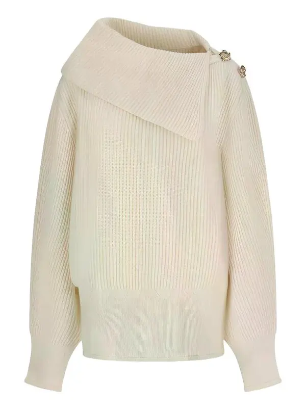 Blumarine Button-embellished Ribbed Sweater - Neutrals