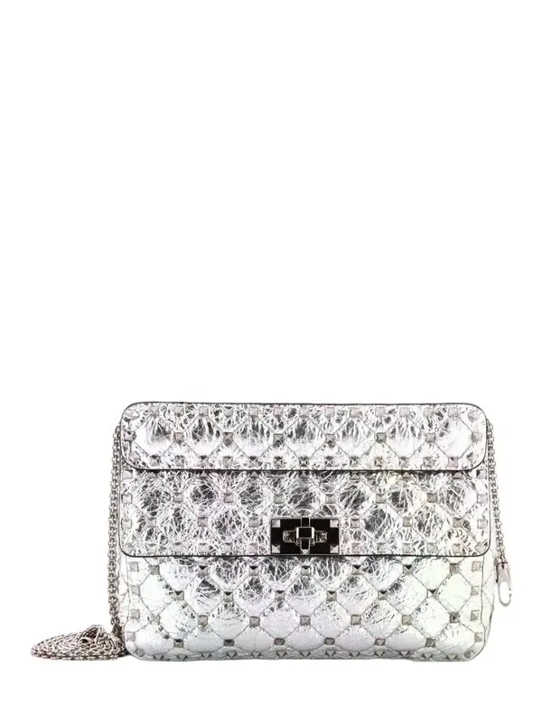 Valentino Garavani Rockstud Spike Flap Bag Quilted Leather Medium Crossbody Bag - Metallic