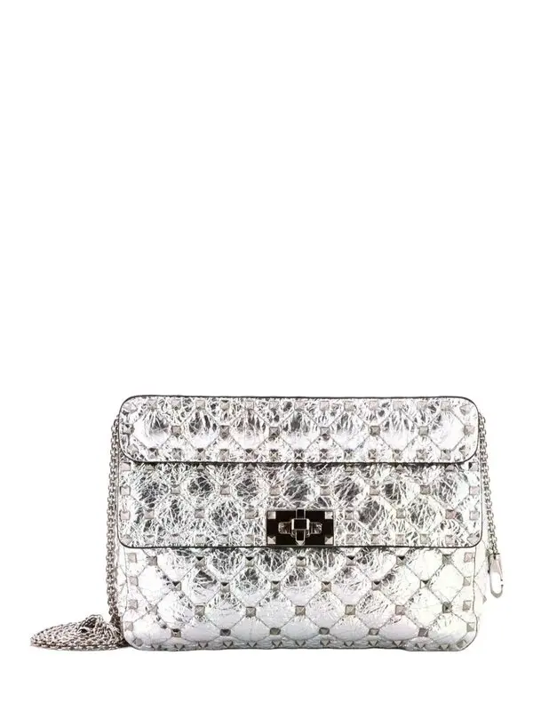 Valentino Garavani Rockstud Spike Flap Bag Quilted Leather Medium Crossbody Bag - Metallic