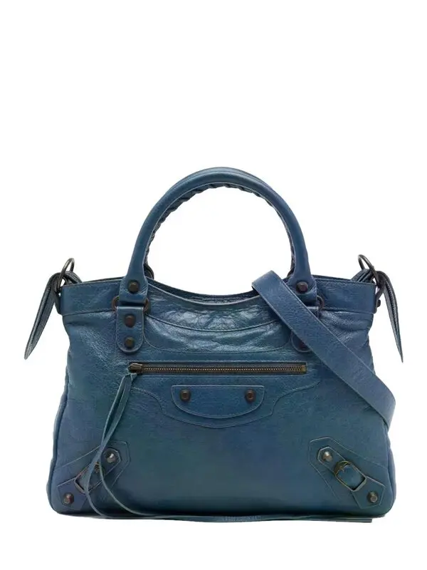 Balenciaga 2014 Lambskin Motocross Classic Town Satchel - Blue