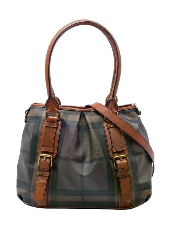 Burberry 2012-2026 Smoked Check Coated Canvas Satchel - Brown