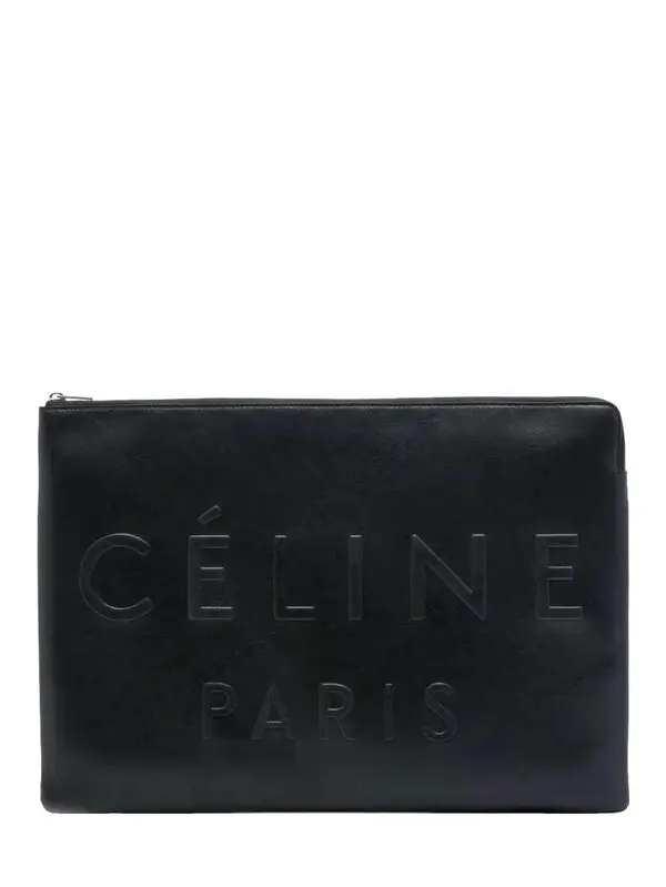 Celine 2018 Embossed Leather Logo Clutch Bag - Black