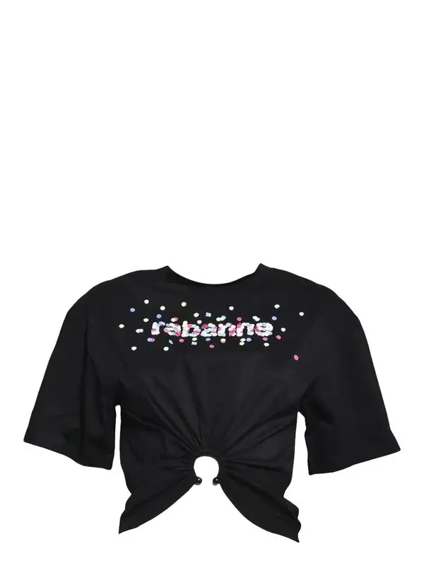 Rabanne Sequin-logo Ring-detail T-shirt - Black