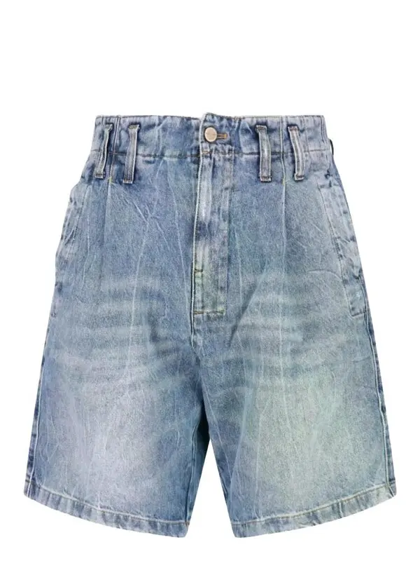 CULTURA Faded Pleated Denim Shorts - Blue