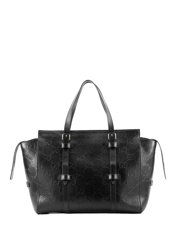 Gucci 2016-2026 Gg Embossed Perforated Calfskin Tote Bag - Black