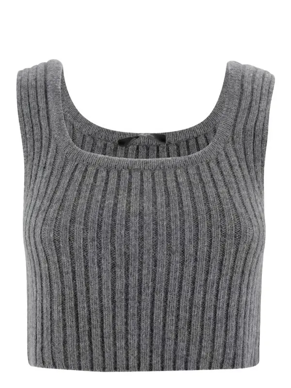 Max Mara Ribbed-knit Cropped Top - Grey