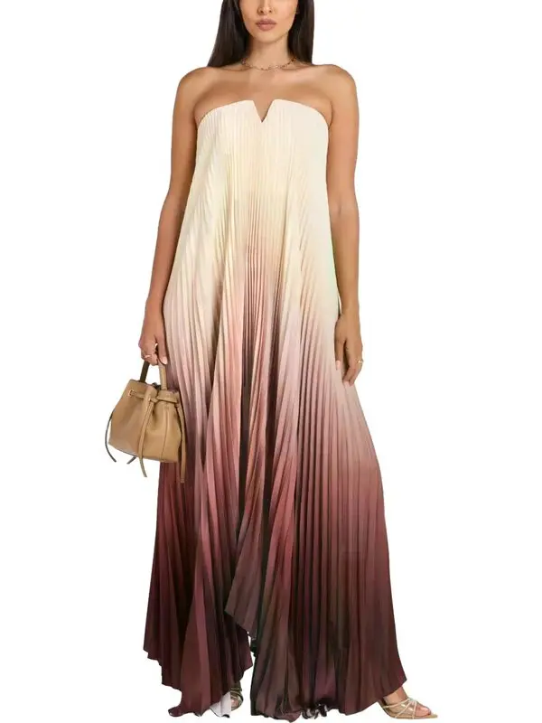 L'IDEE Pleated Ombré-effect Maxi Dress - Neutrals