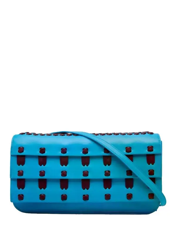 Bottega Veneta 2012-2026 Lambskin Whipstitch Flap Crossbody Bag - Blue