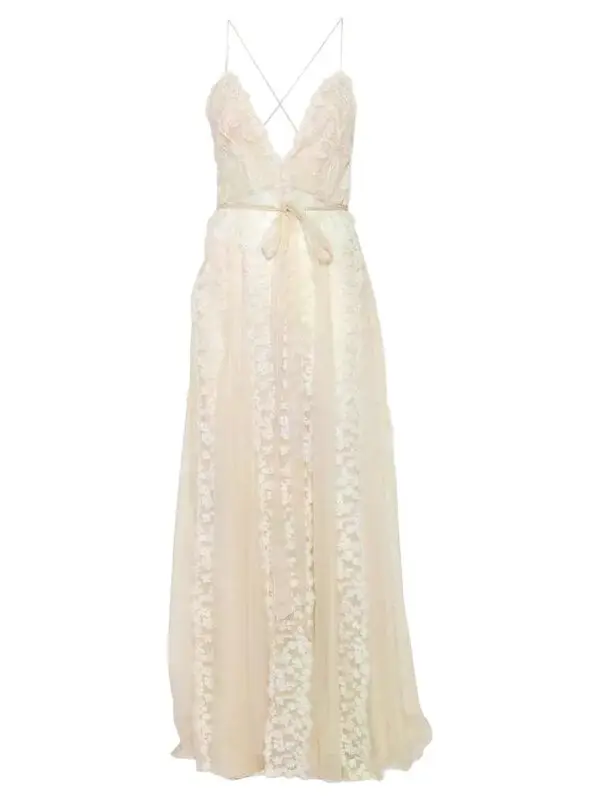 Fendi Floral-lace Belted Maxi Dress - Neutrals
