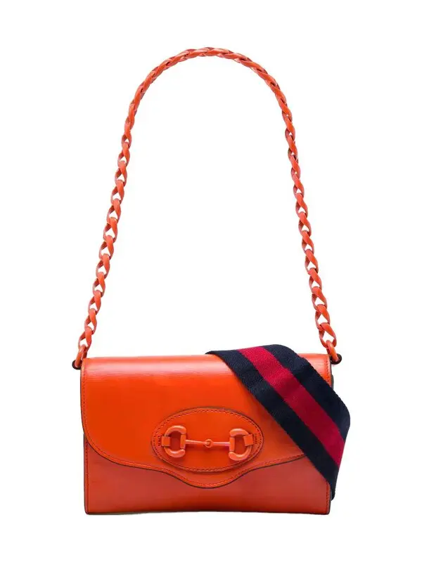 Gucci 2021-2026 Mini Leather Horsebit 1955 Web Crossbody Bag - Orange