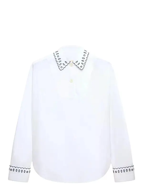 Marni Poplin Half-button Shirt With Broderie Anglaise - White