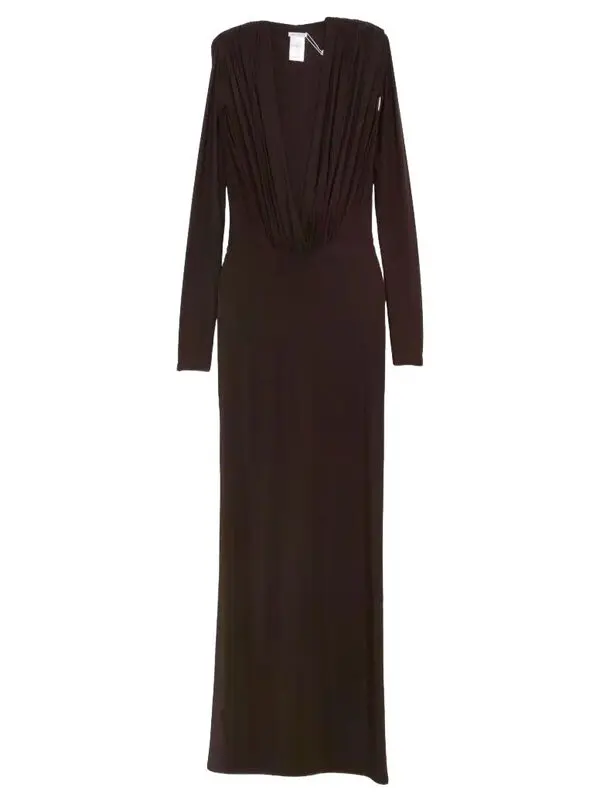 AMAZUIN Rasha V-neck Ruched Maxi Dress - Brown