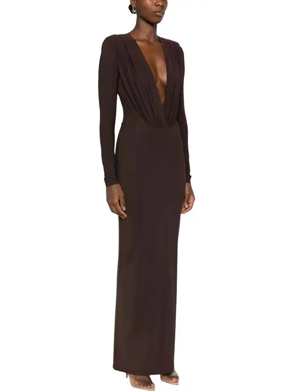AMAZUIN Rasha V-neck Ruched Maxi Dress - Brown