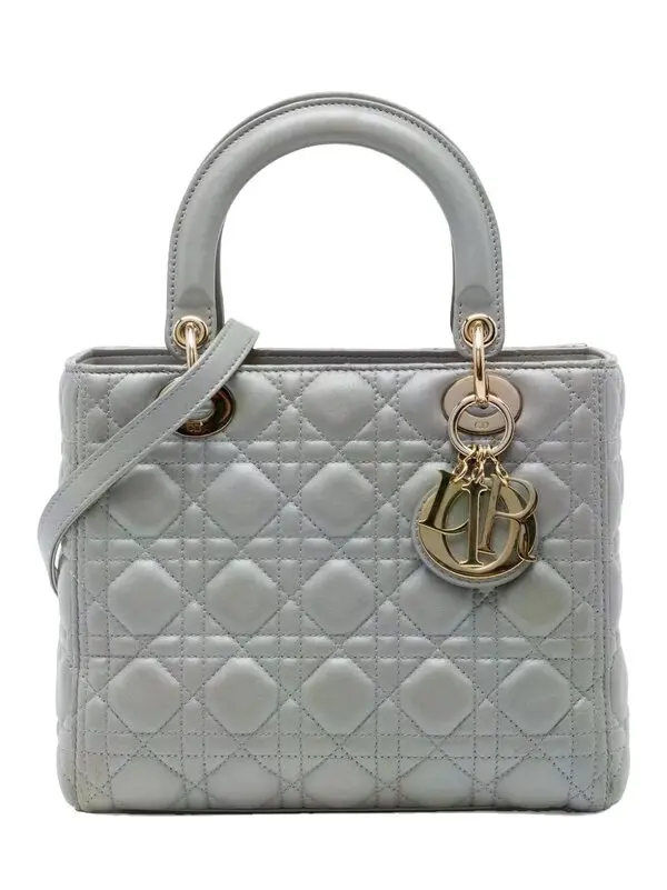 Dior 2014 Medium Pearlescent Lambskin Cannage Lady Satchel - Grey